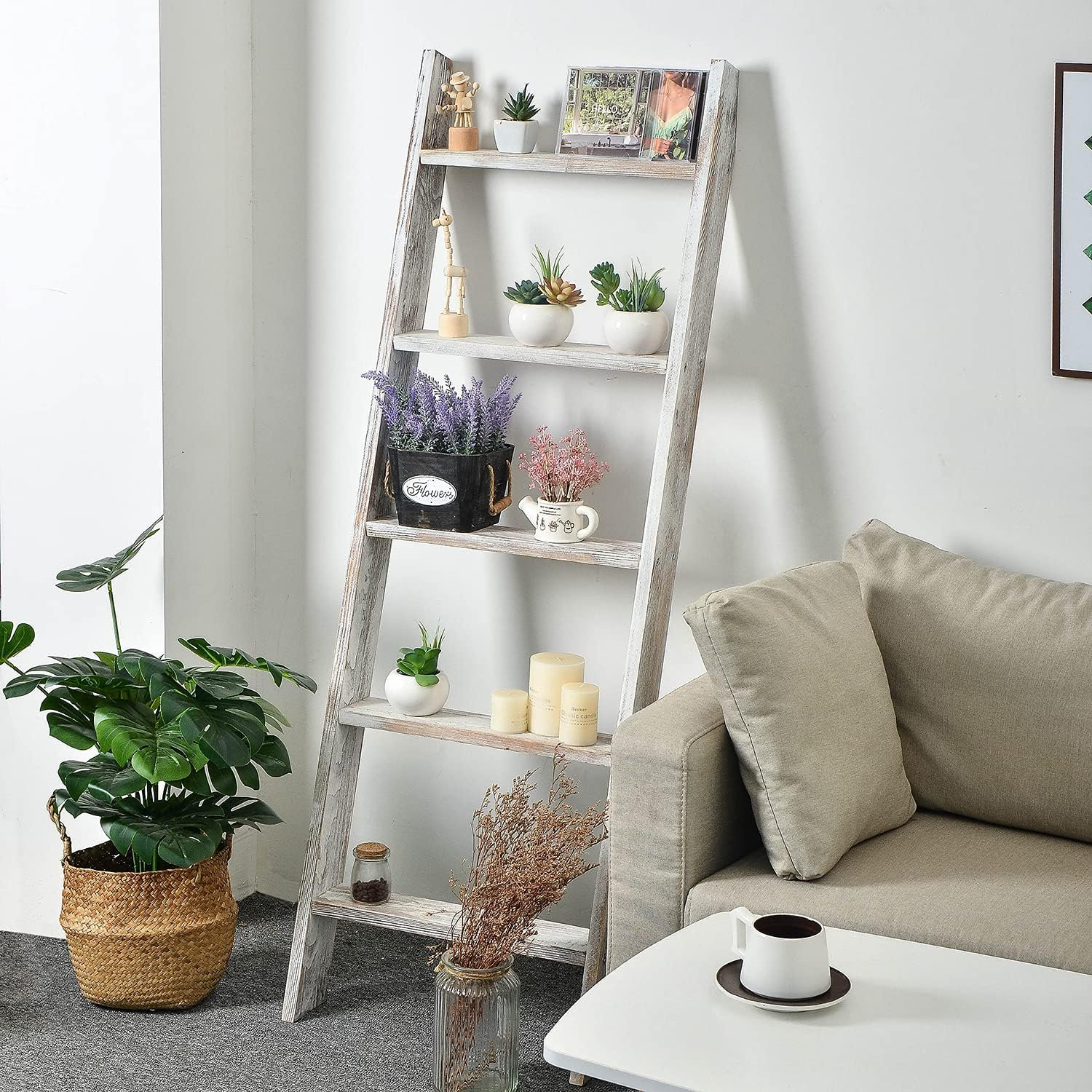 Gracie Oaks 5-Tier Wall-Leaning Wood Loadder Towel Racks For Bathroom ...