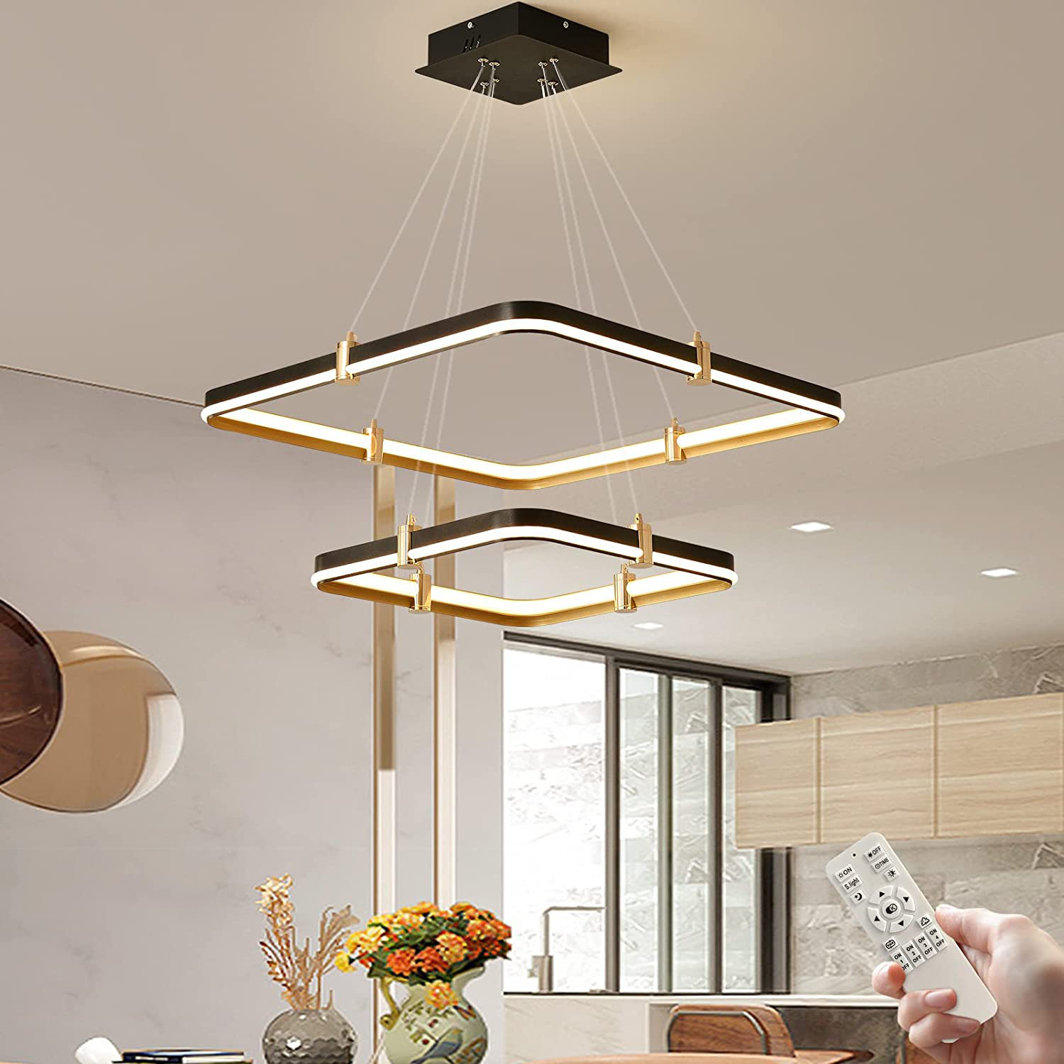 Everly Quinn Stoudt 2 Square Rings Dimmable LED Tiered Chandelier ...