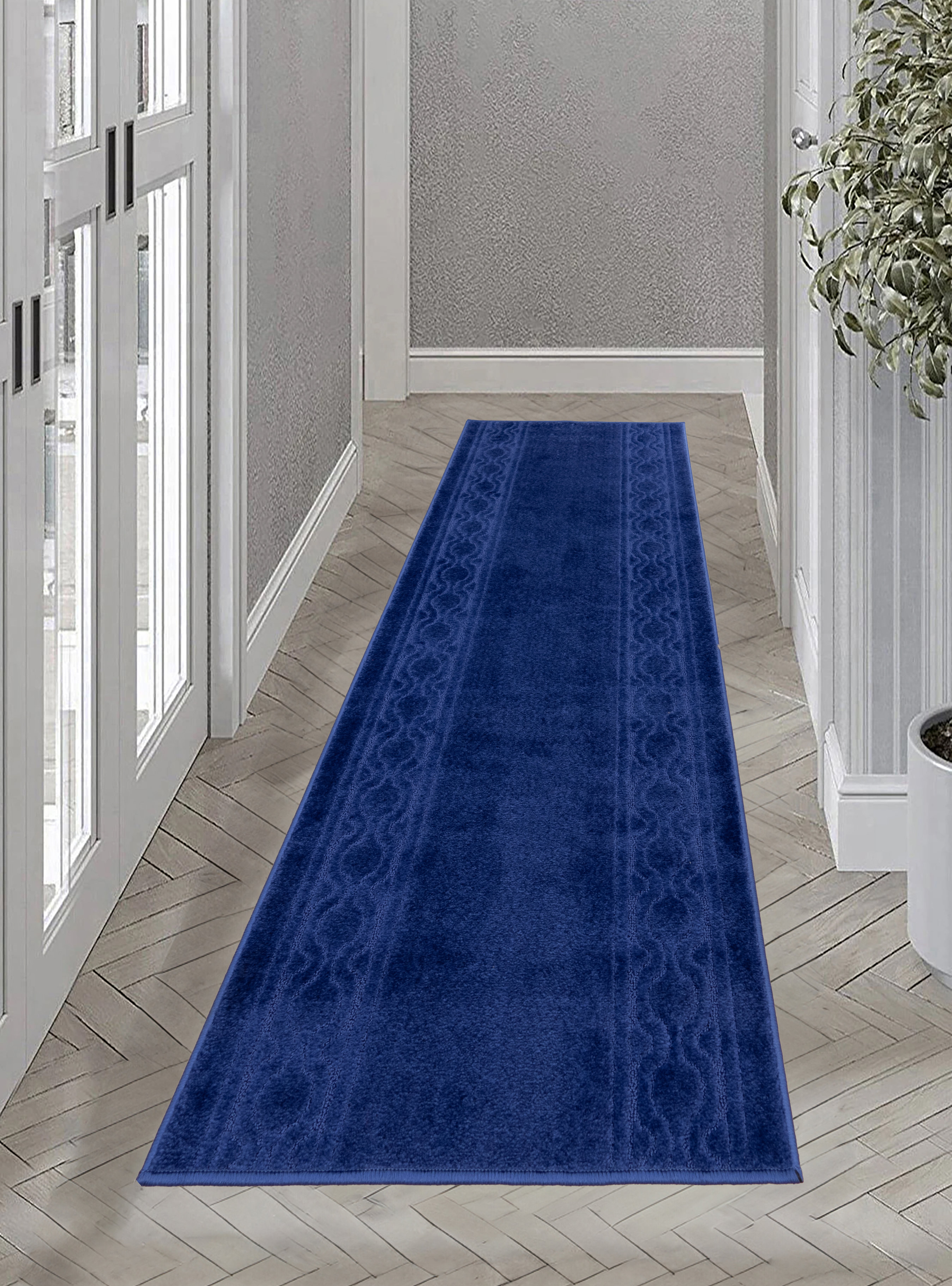 Alcott Hill® Custom Size Trellis Border Royal Navy Blue Medium Pile ...