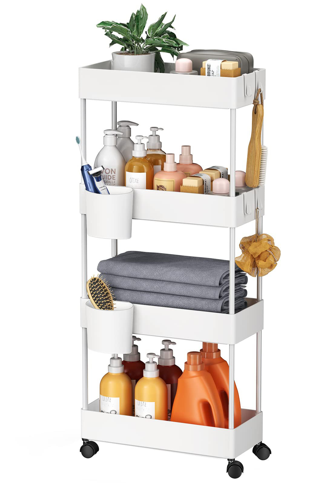 AMADA 35.9''H 4-Tier Utility Cart with Wheels for Kitchen, Bathroom ...