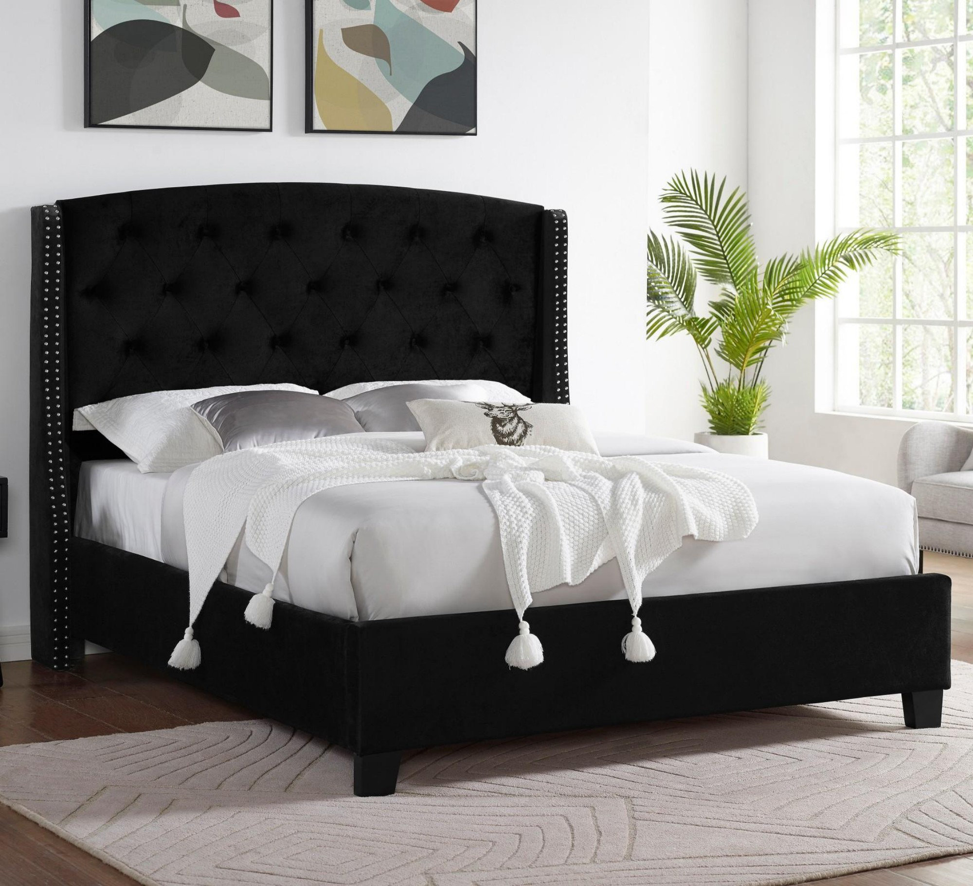 Brayden Studio® Upholstered Panel Bed Frame Headboard , Bedroom ...