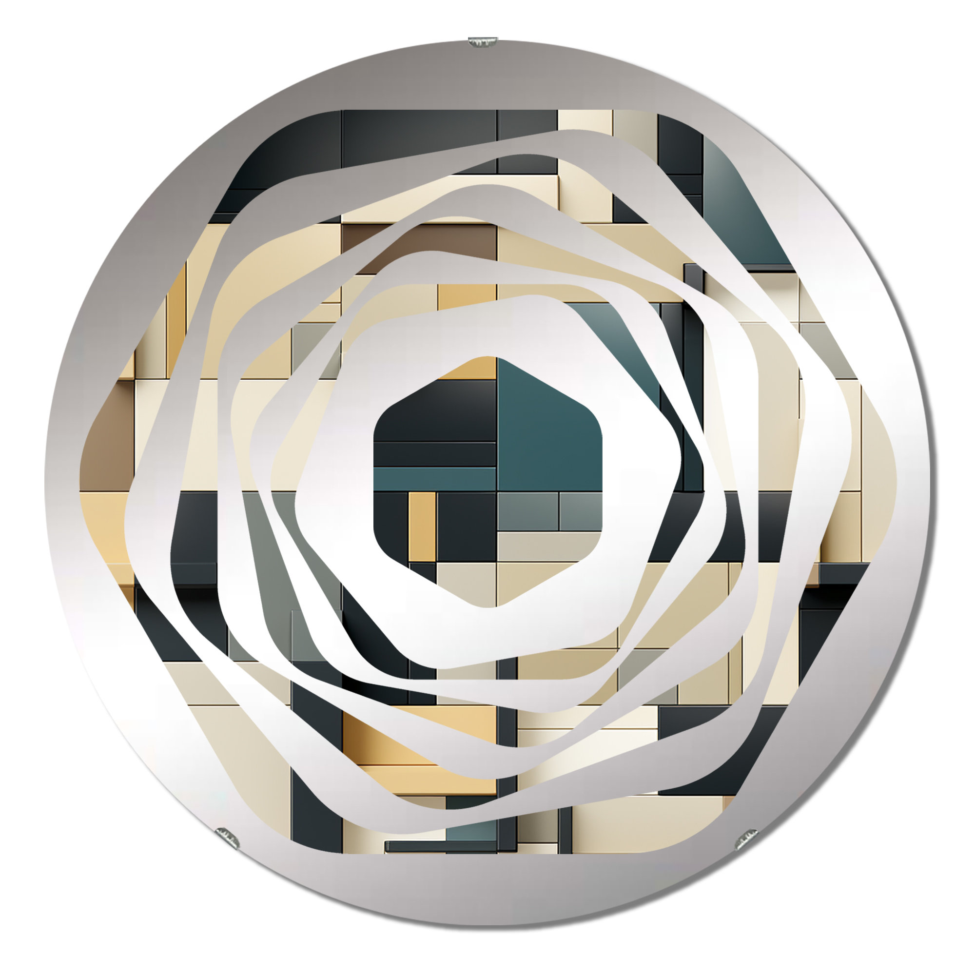 Design Art Taupe Geometric Blocks Harmony - Amorphe Decorative Mirror | Wayfair