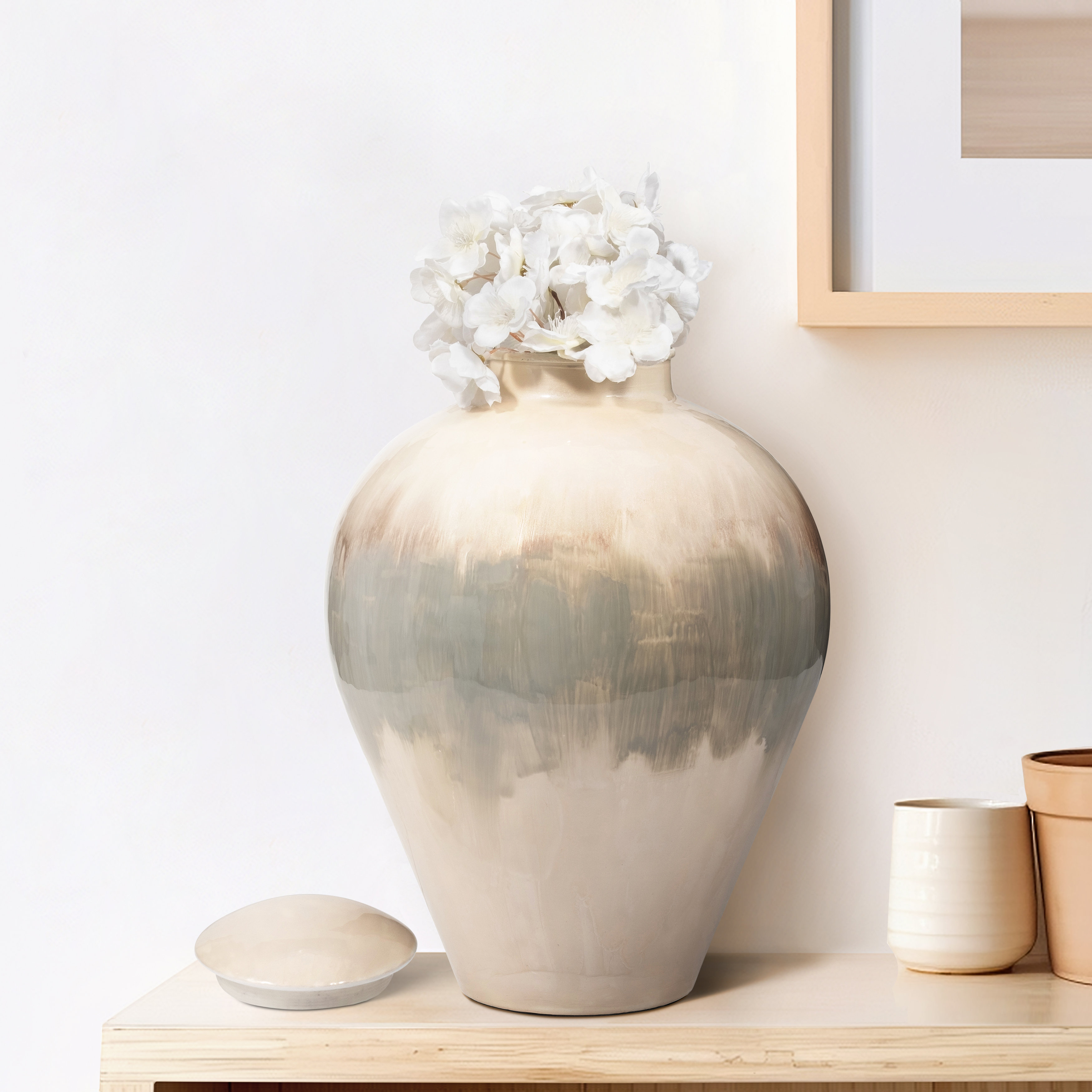 Ivy Bronx Neutral Coastal Metal Brushed Pearl Novelty Temple Vase | Wayfair