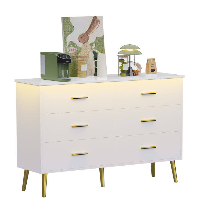 Mercer41 Roselynne 6 - Drawer Dresser with LED Light ,Chest of Dressers ...