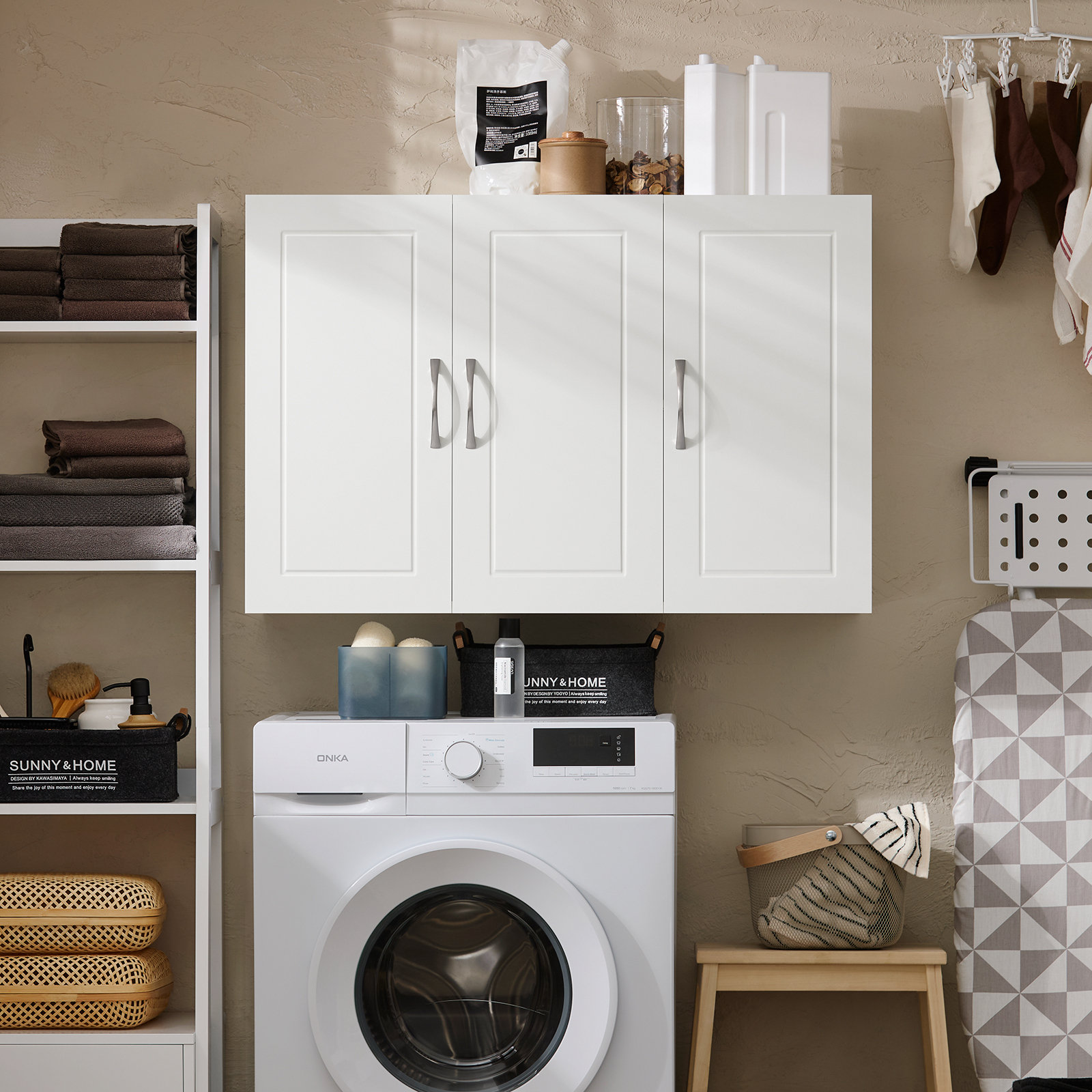 Latitude Run® Ferhan Wall Cabinet Laundry Room, Medicine Cabinet for Kitchen Garage with 3 Doors ...