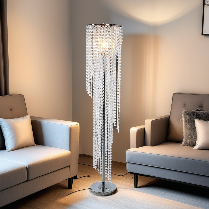 Rosdorf Park 61"Tall Crystal Beaded Floor Lamp with Chrome Base ...
