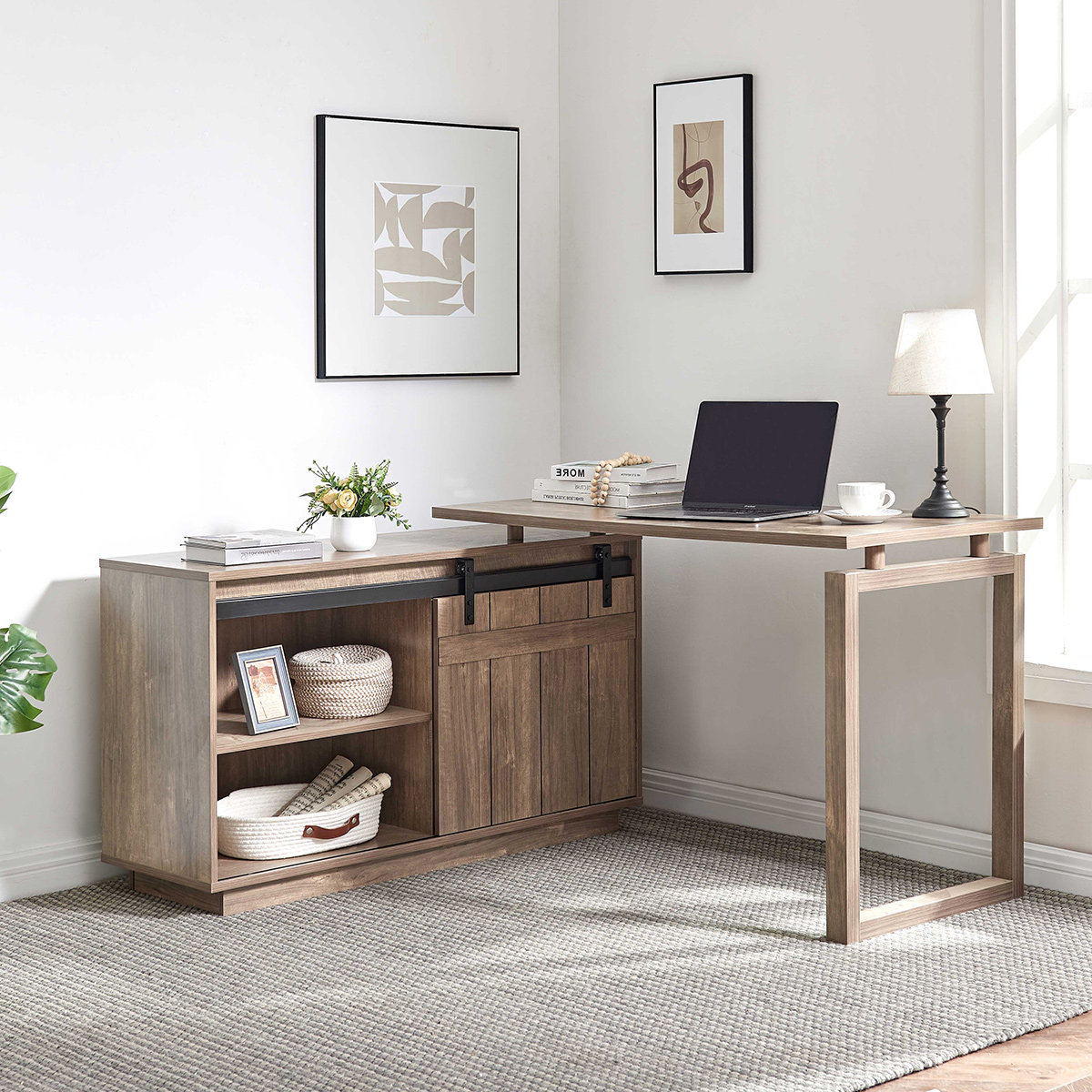 Latitude Run® Brown L-Shaped Manufactured Wood desks | Wayfair