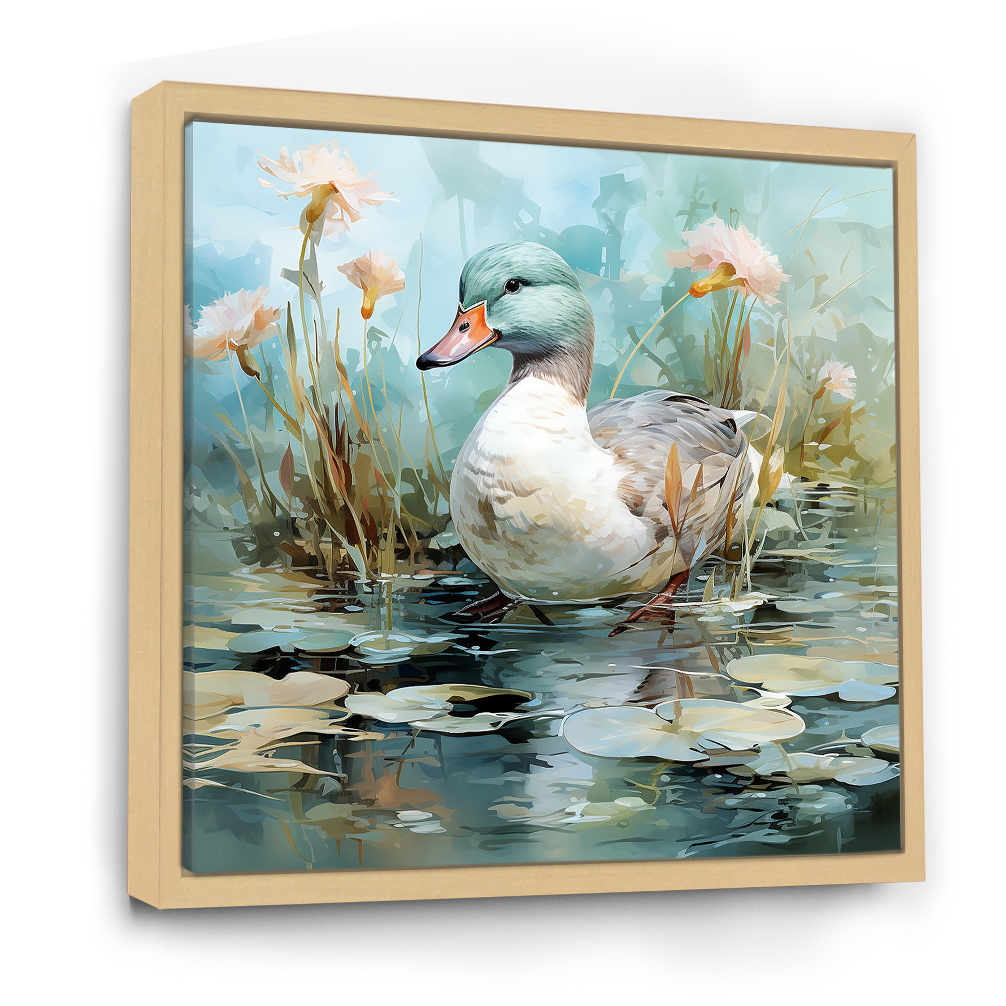 August Grove® Emerald Duck Floral Pond Reflections I - Duck Animal Wall ...