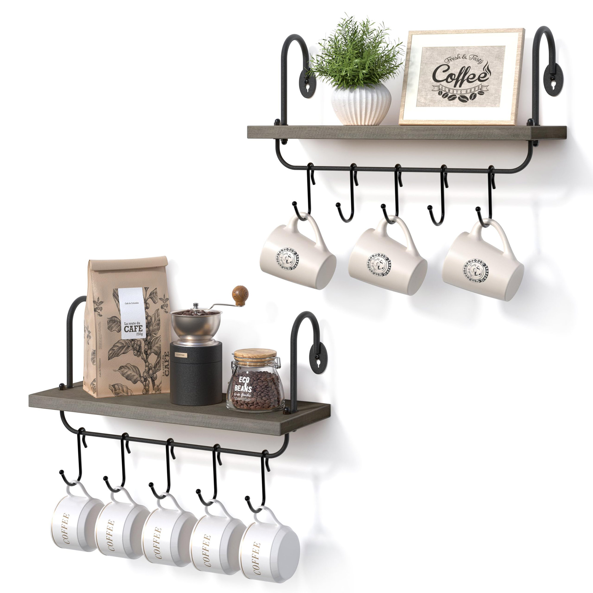 Ophelia & Co. Wall Mounted Coffee Mug Rack Set of 2 | Wayfair