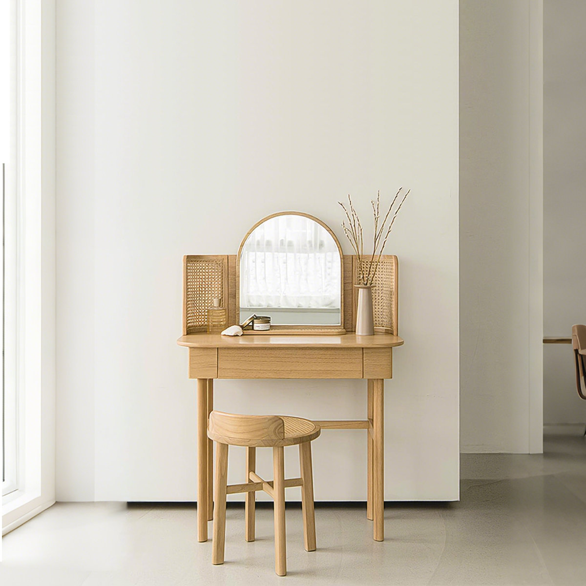 Bay Isle Home™ 33.46"Tan Solid wood Ash Rattan Weaving Vanity | Wayfair