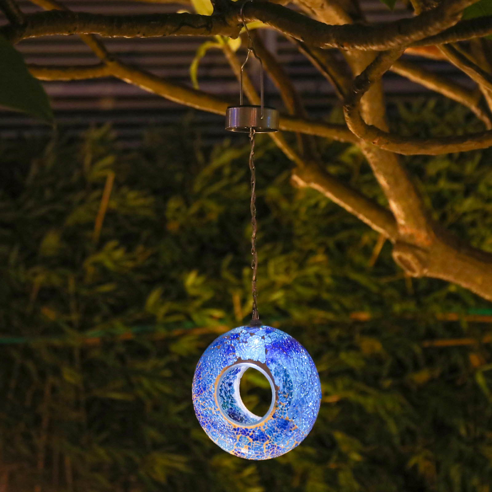 Arlmont & Co. Solar Mosaic Fly Through Bird Feeder Outdoor Garden Light ...