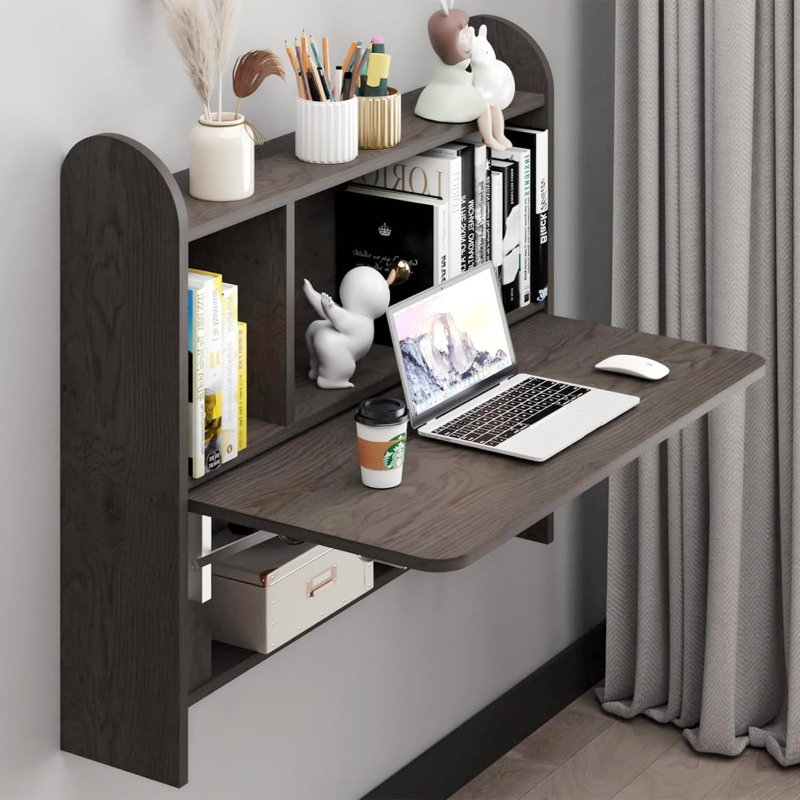 Hokku Designs Wall Mounted Drop-Leaf Table, Floating Laptop Desk ...