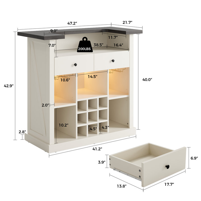 Wrought Studio™ Farmhouse Style 47.2”L Home Bar Unit Liquor Bar Table ...