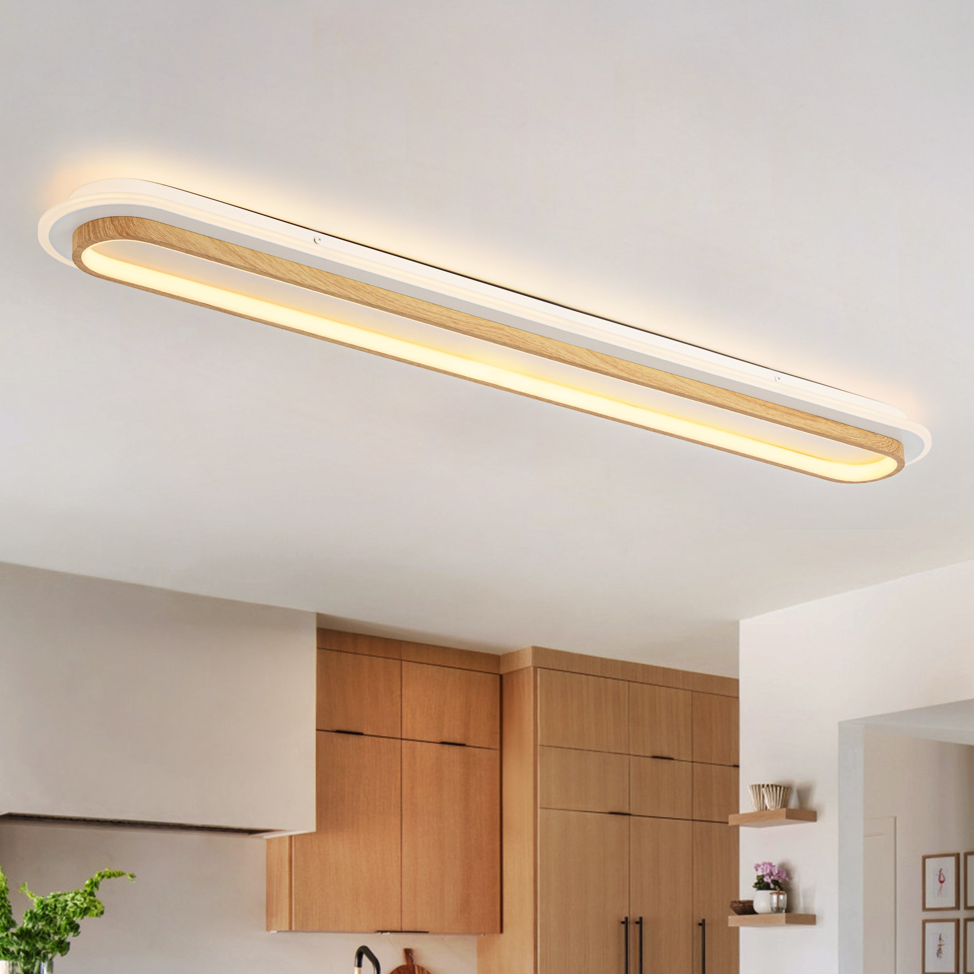 Ivy Bronx WOODLUME Modern LED Flush Mount Light, 43.3" Wood - Accent ...