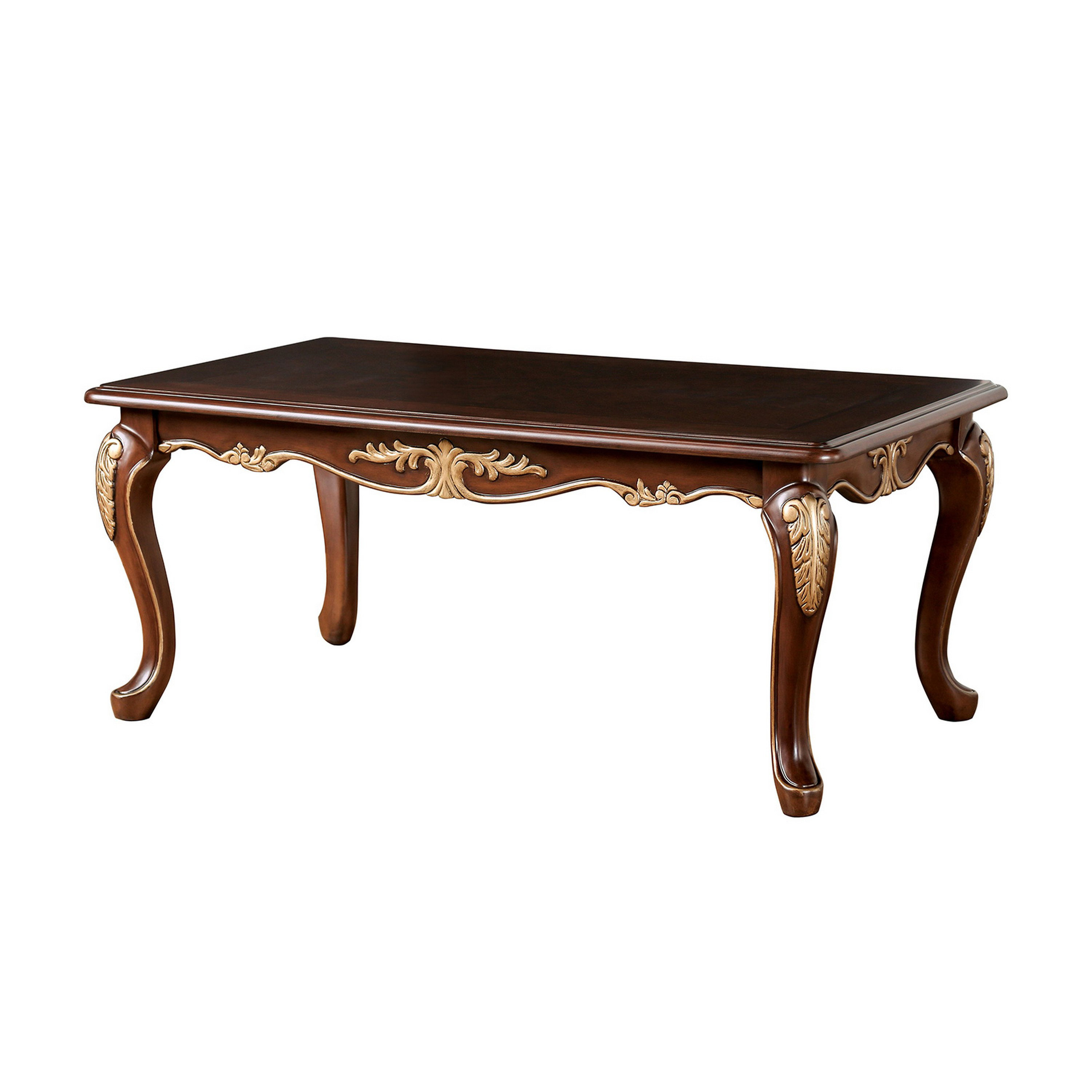 Benjara Saili Coffee Table, Gold Carvings, 48 Inch, Cabriole, Tobacco ...