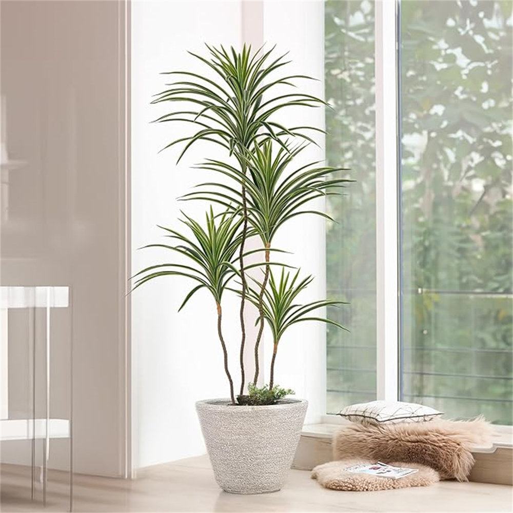 Primrue Artificial Dracaena Plants Indoor, 4 Ft Faux Tropical Floor ...