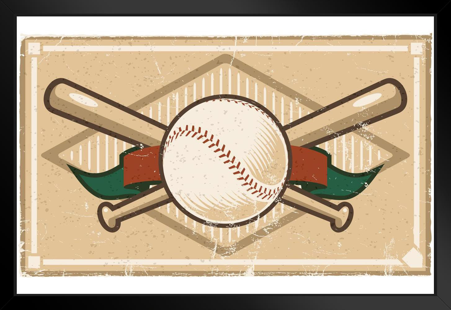 Red Barrel Studio® Vintage Baseball Design Art Print Black Wood Framed ...