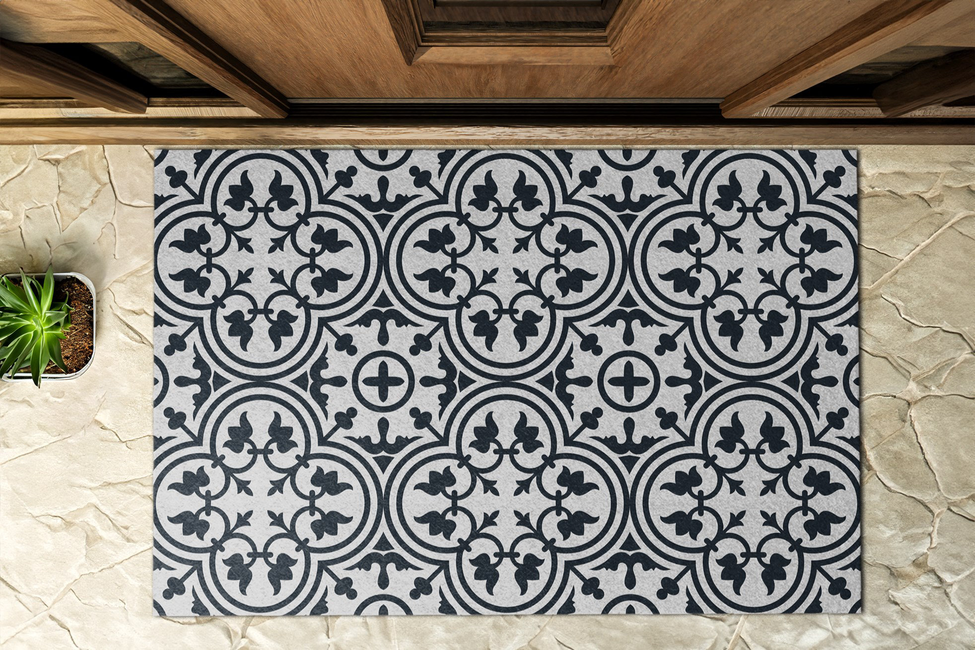 East Urban Home Geometric Shapes W39 x L59 cm Non-Slip Outdoor Door Mat ...