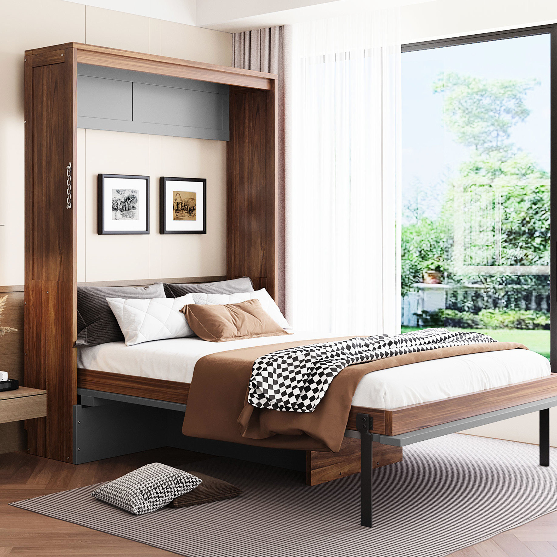 Corrigan Studio® Full Size Bed With Built - In Workspace, Suitable For ...