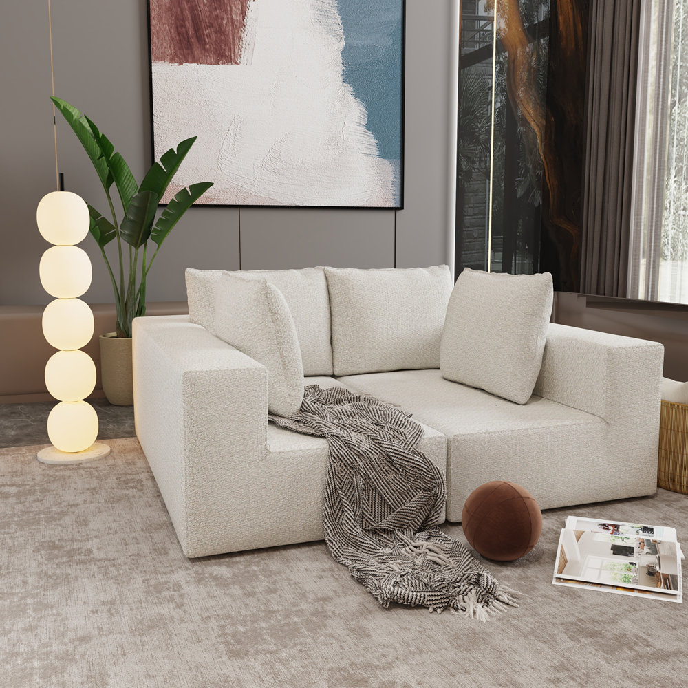 Ivy Bronx Four Seater Modular Sofa Bed, High-Density Sponge and Soft Linen Fabric, Multiple ...