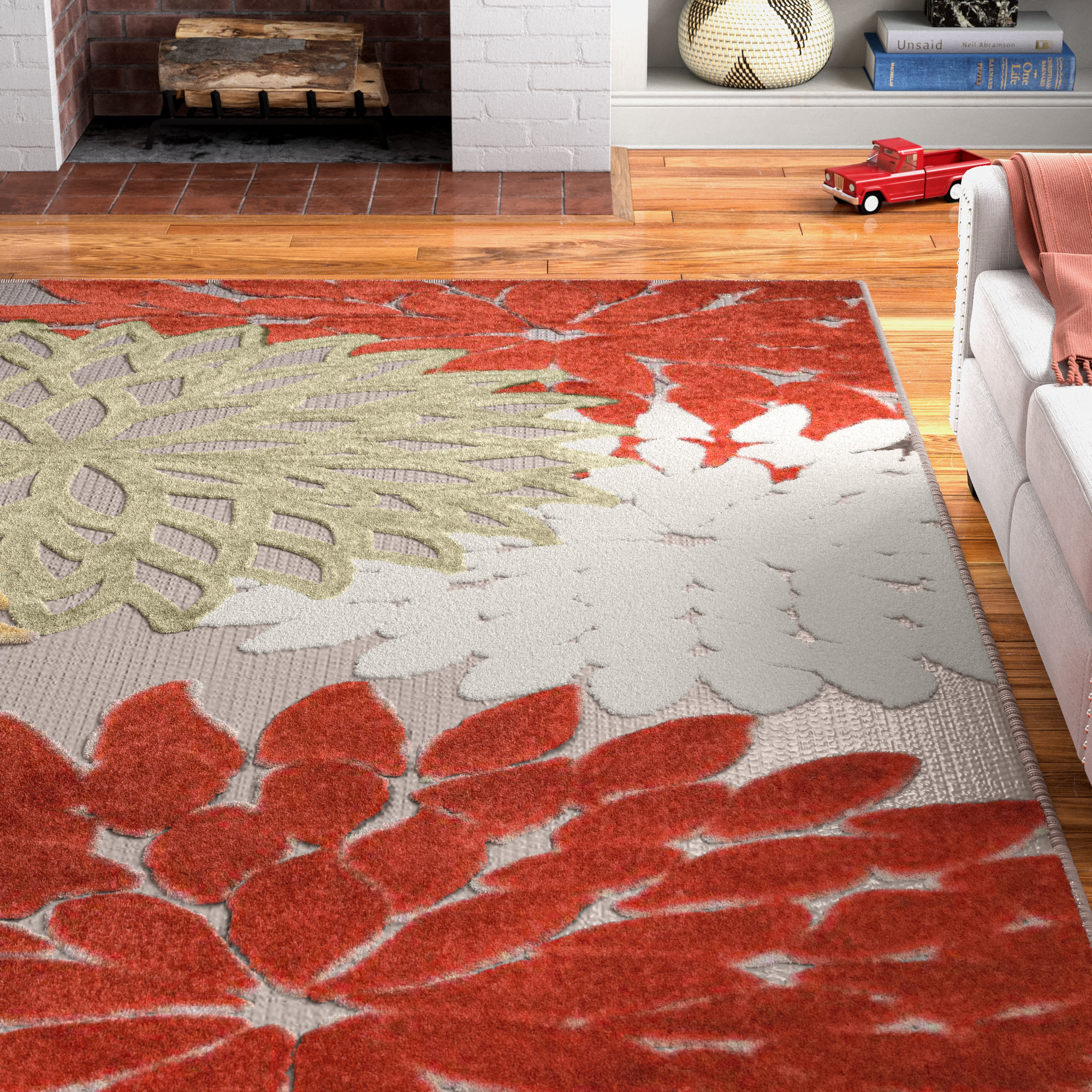 Lark Manor™ Armelia Floral Red/Gray/White Area Rug | Wayfair
