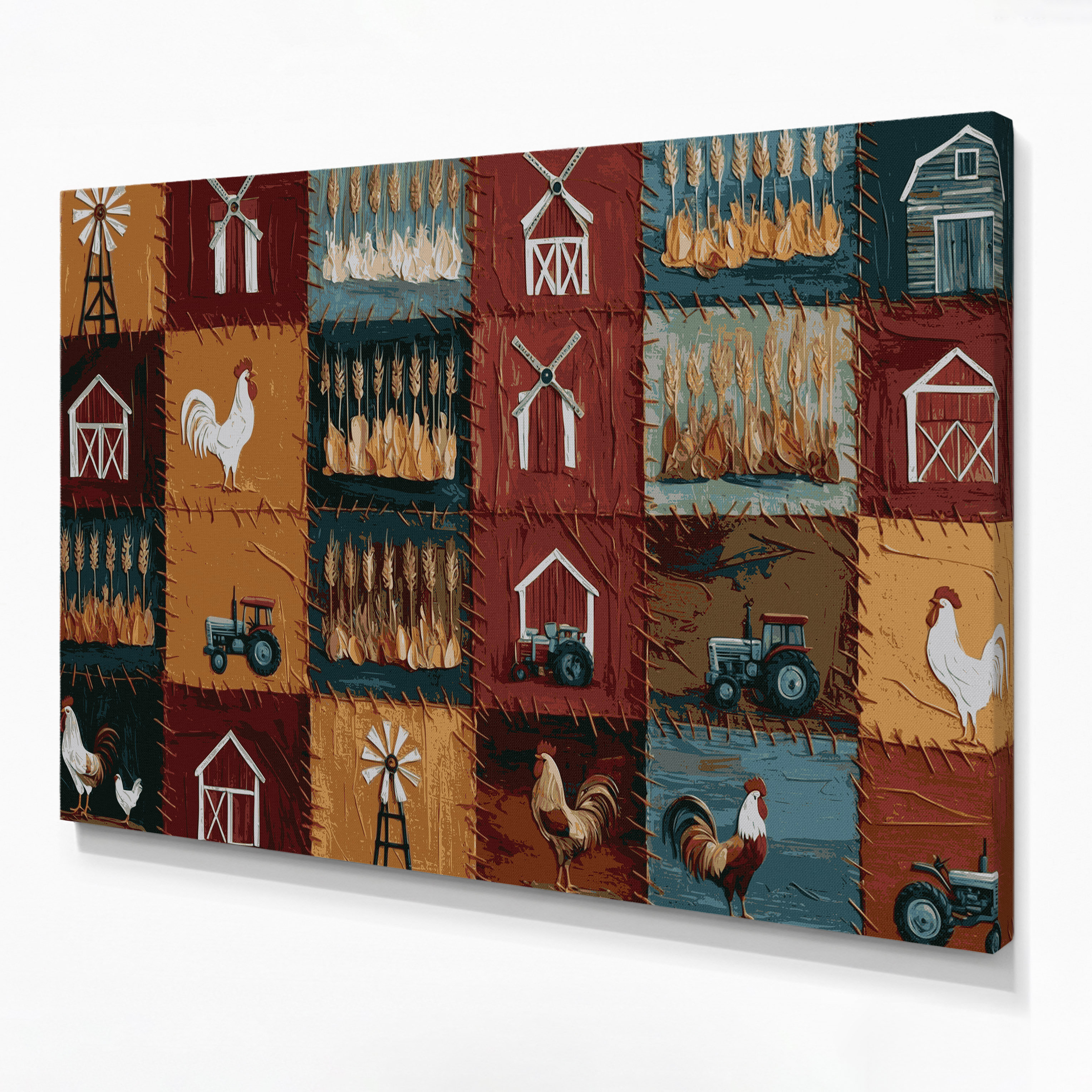 One Allium Way® Farm Quilting Patterns Brown Canvas Wall Art | Wayfair