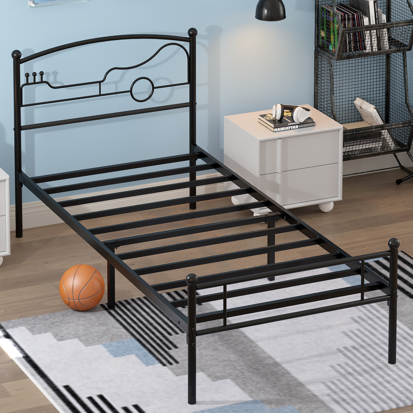 Charlton Home® Metal Twin Bed Frame With Guitar Shaped Headboard | Wayfair