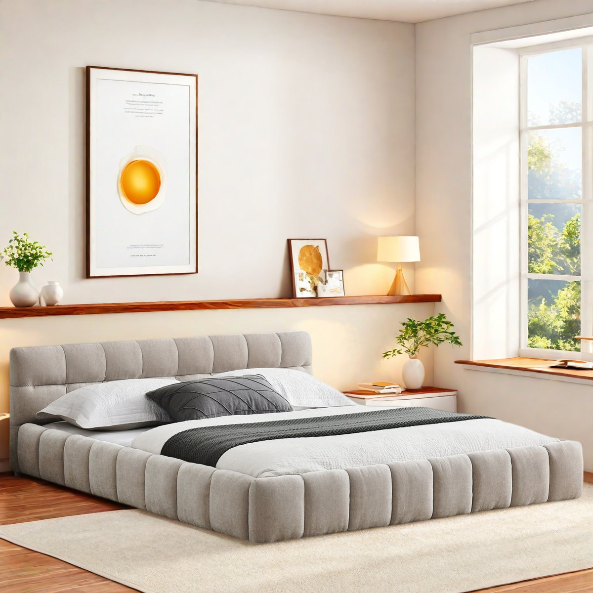 Mercer41 Upholstered Grounded Bed With Thick Fabric | Wayfair