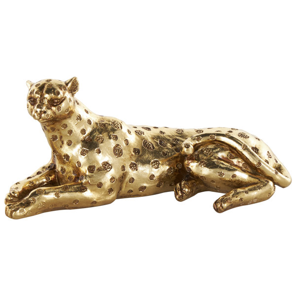 Bungalow Rose Mathel Resin Laying Leopard Decorative Gold Sculpture ...