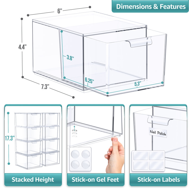 Sorbus 8 Pack Clear Stackable Acrylic Kitchen and Bathroom Drawer ...
