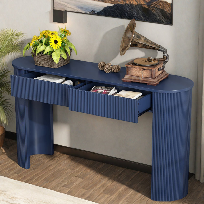 Latitude Run® Modern Console Table With Oval Top, 2 Drawers And Fluted ...