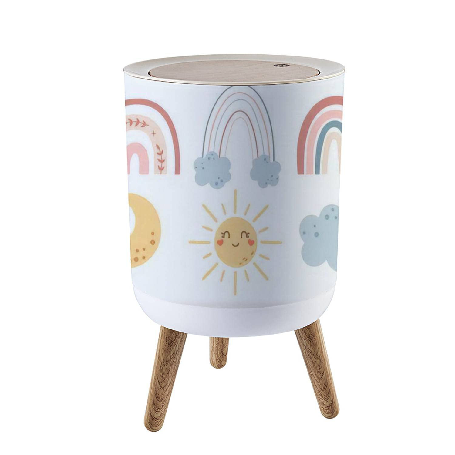THIROX Small Trash Can With Lid Boho Rainbow Pastel Spring Kids Clipart ...