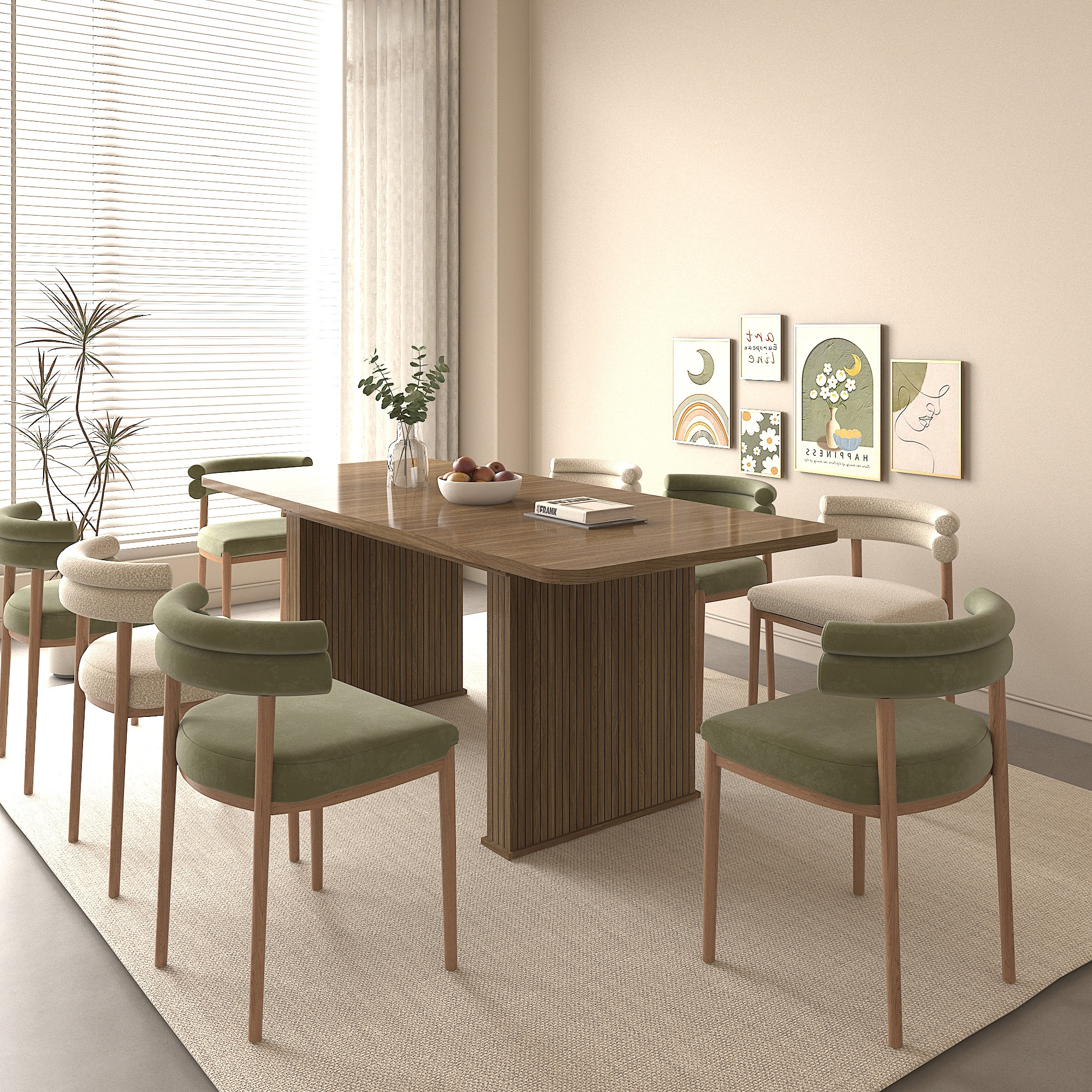 Ivy Bronx Modern Dining Table For 6-10 People, Wood Kitchen Table With ...