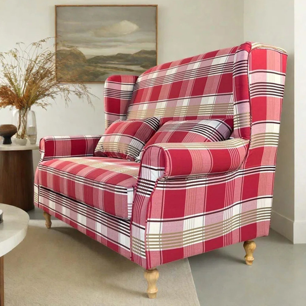 August Grove® American-style country red checkered sofa | Wayfair