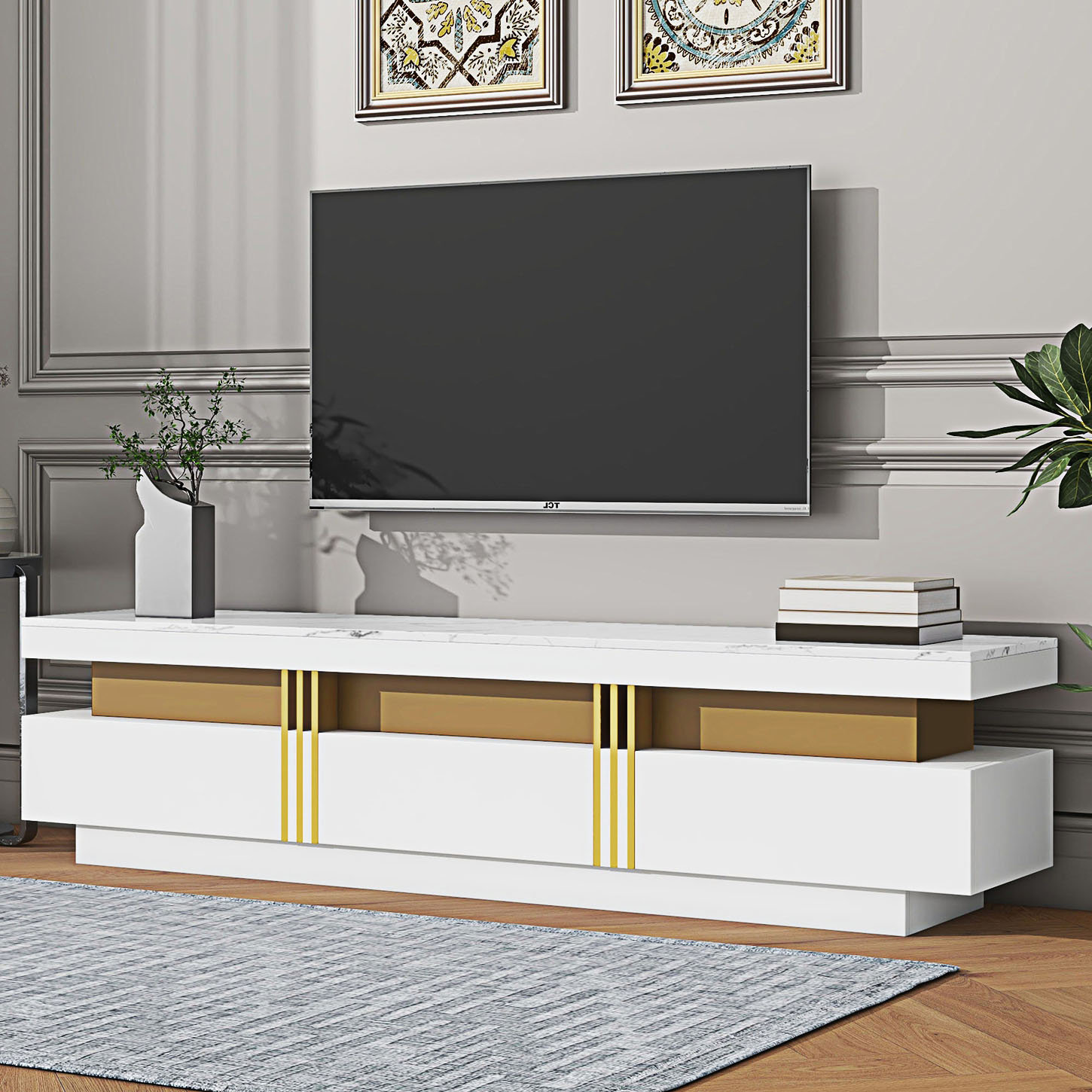 Everly Quinn Luxury Tv Stand, Rectangle Media Console, Media Cabinet ...