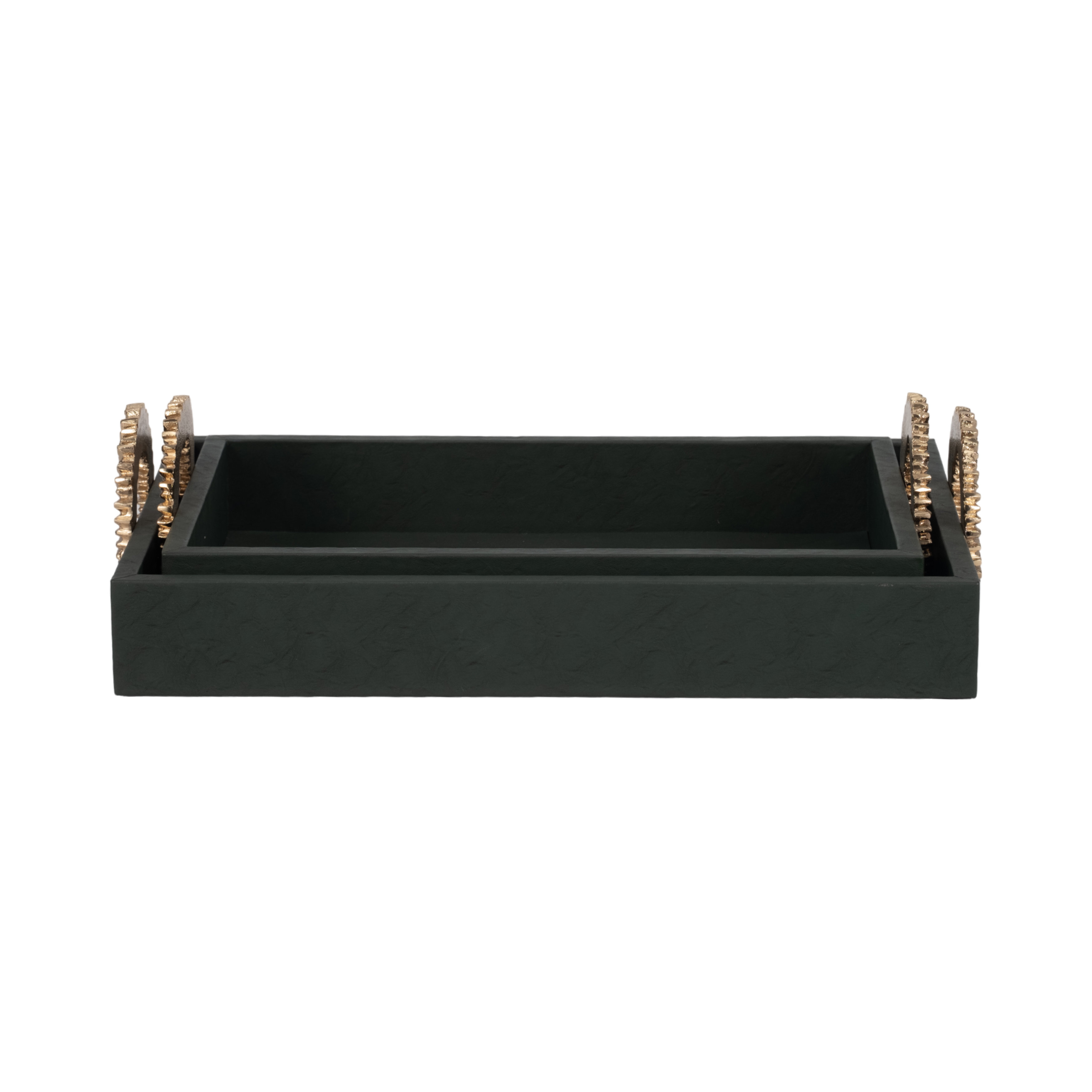 Everly Quinn Faux Leather 5th Ave Trays, Lush Green with Gold Accents ...
