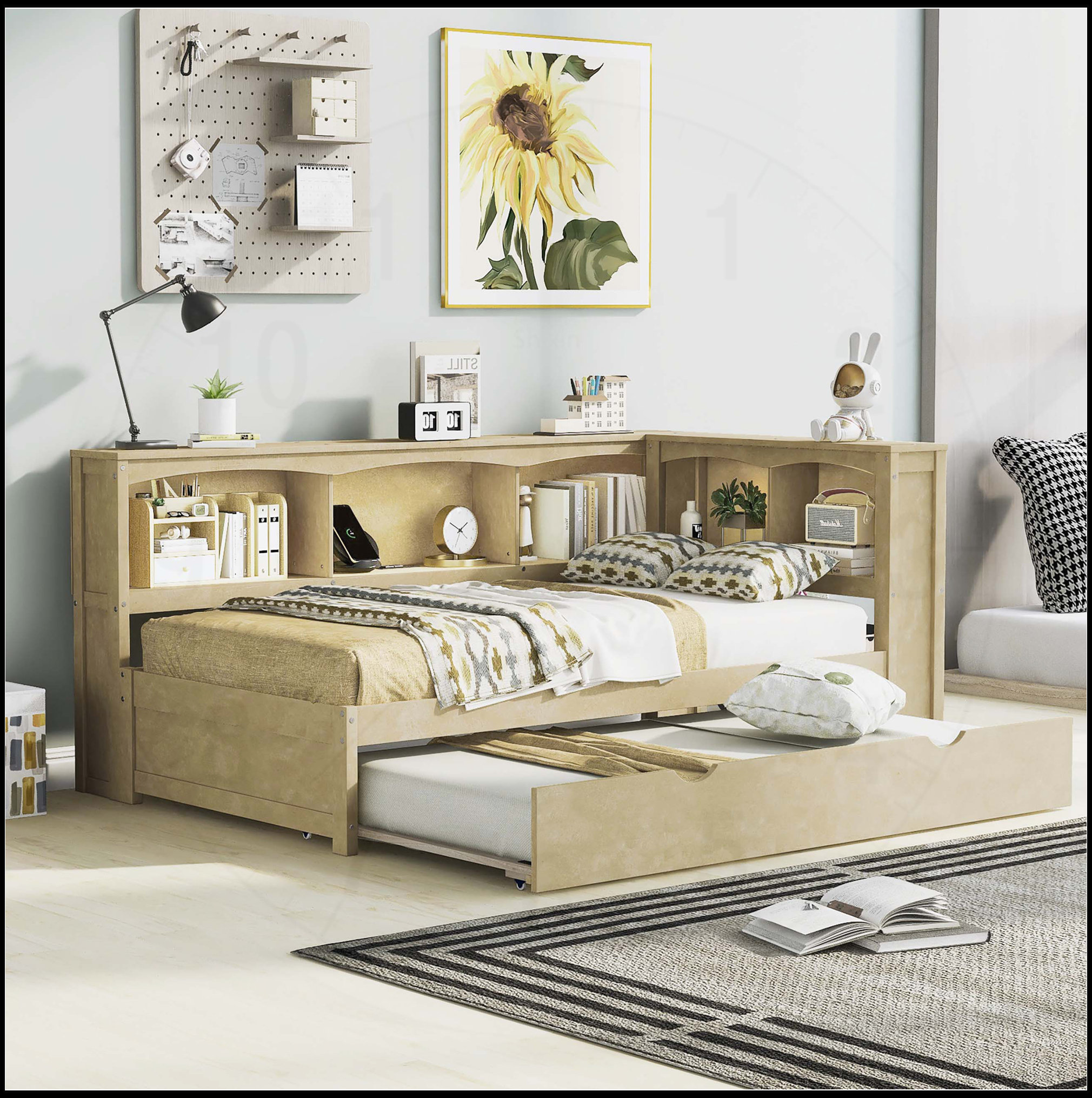 Lark Manor™ Twin Size Daybed with Trundle, Storage Cabinets, and USB ...