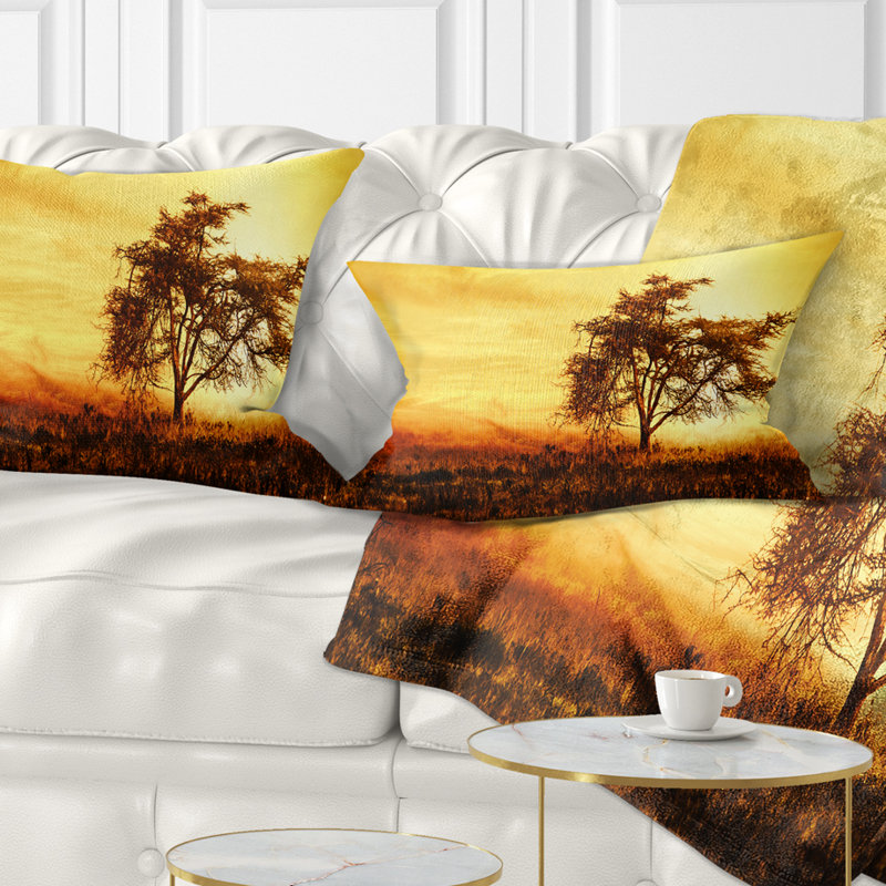 Design Art African Tree Silhouette - Landscape Printed Throw Pillow ...