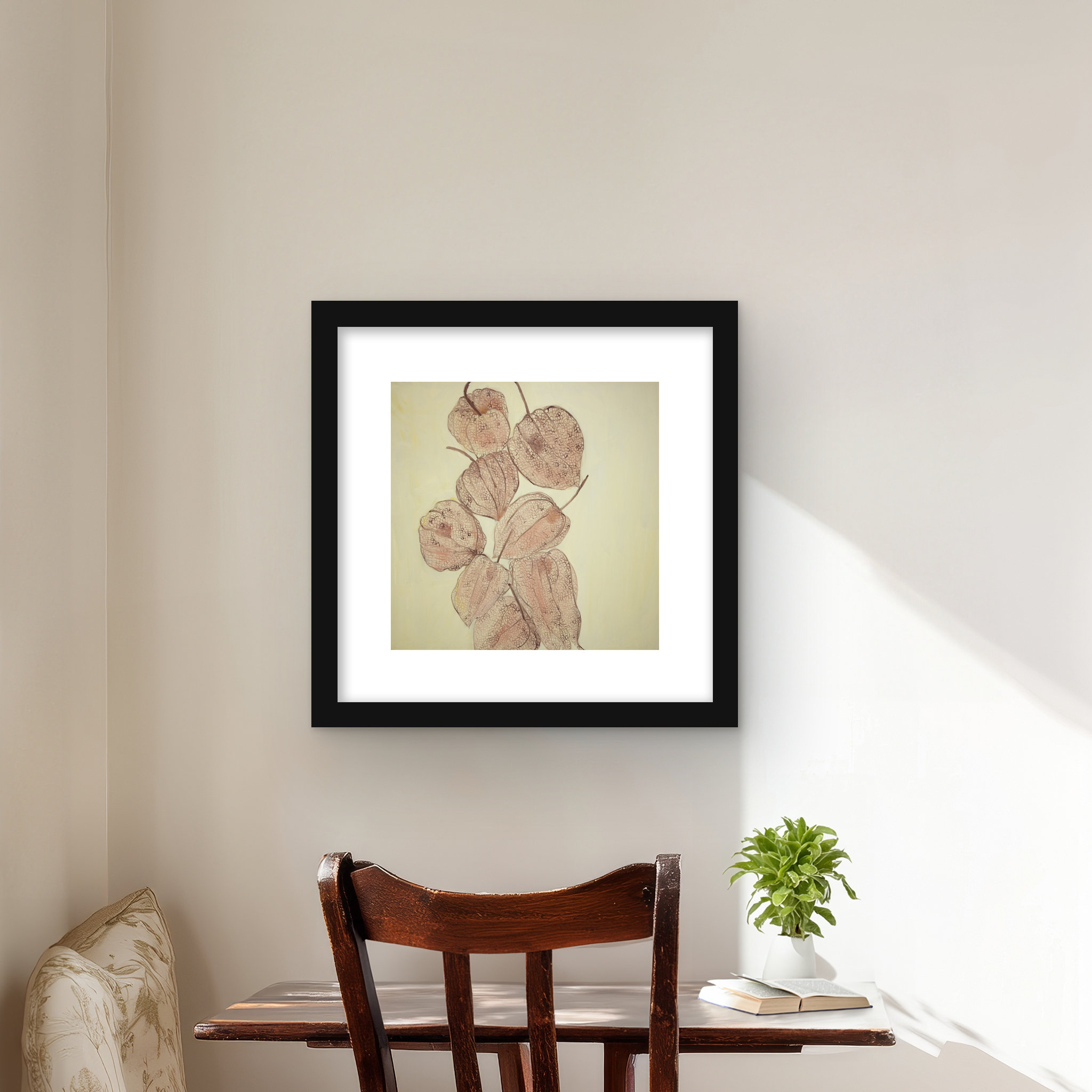 Lark Manor™ Closed ground cherries - Rustic Brown Framed Matted Print ...