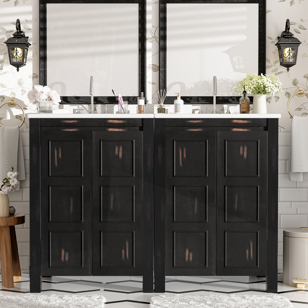 Ebern Designs Small Bathroom Vanity Combo with separate Double Vanities ...