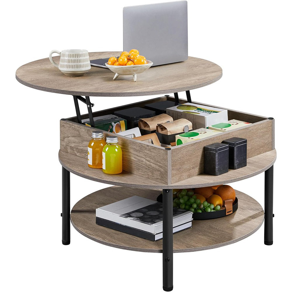 17 Stories Round Lift Top Coffee Table With Hidden Compartment ...