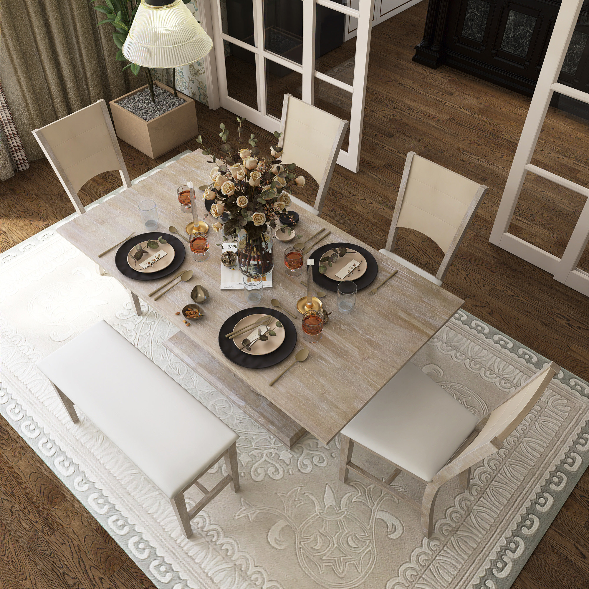 Red Barrel Studio® 6-Piece Wood Top Half Round Dining Table Set | Wayfair