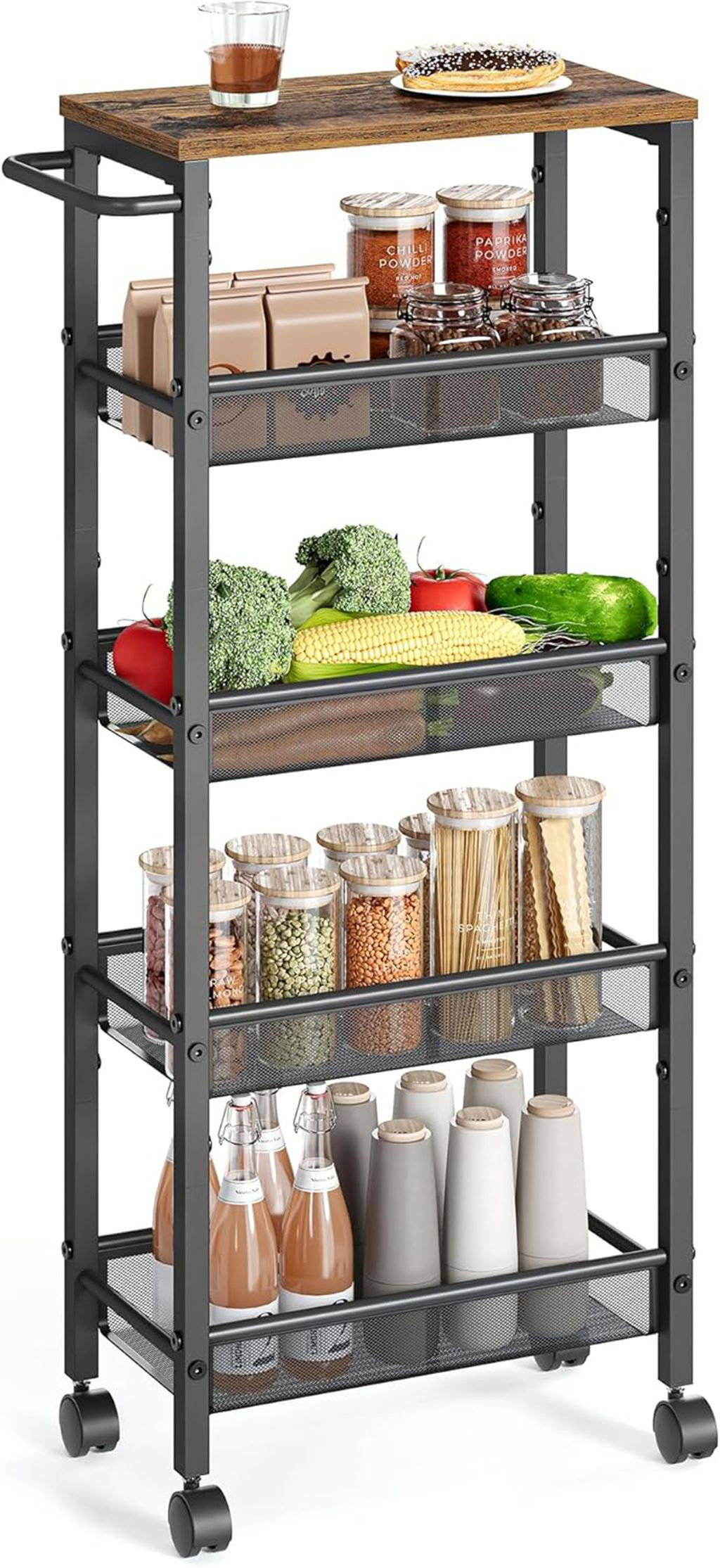 17 Stories Slim Rolling Cart, 5-Tier Storage Cart, Narrow Cart With ...