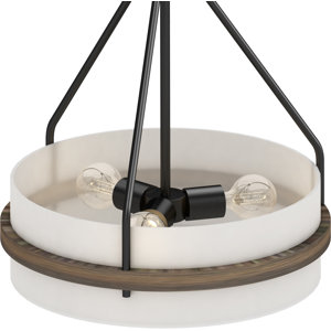 Gracie Oaks Emery 3-Light Walnut And Black Indoor Pendant With Frosted ...