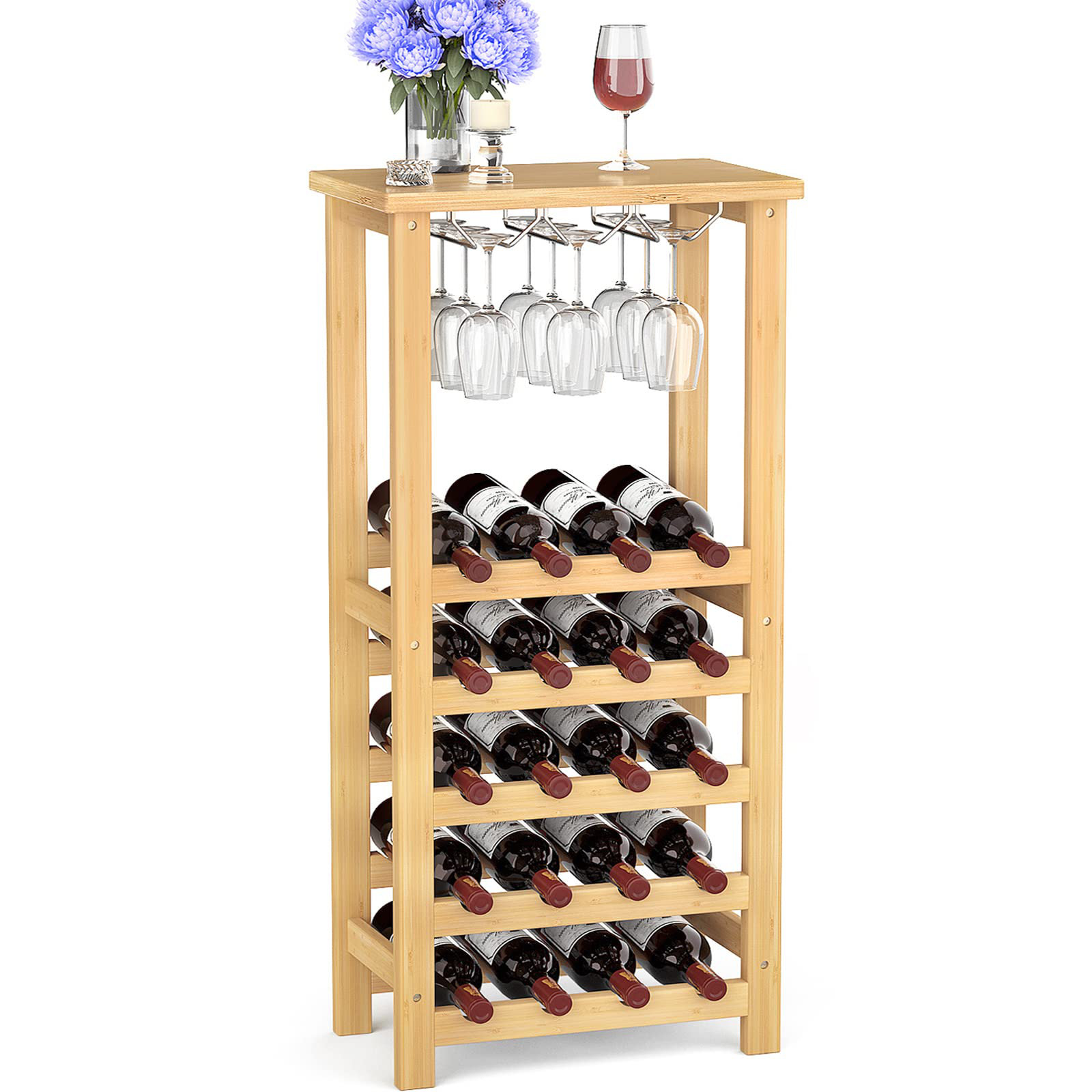 Latitude Run® 20 Bottle Floor Wine Bottle & Glass Rack in Brown | Wayfair