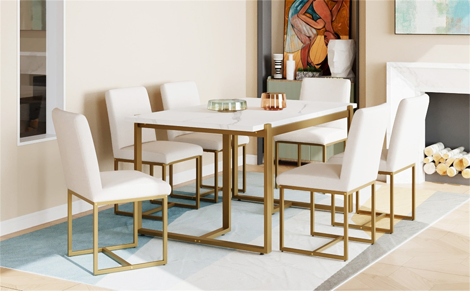 Mercer41 Modern Dining Table Set For 6 Faux Marble Kitchen Table Set ...