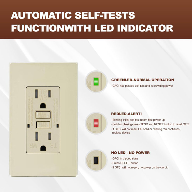 EZsport GFCI Outlet WR,TR 15A,Ivory Self Testing Weather Resistant ...