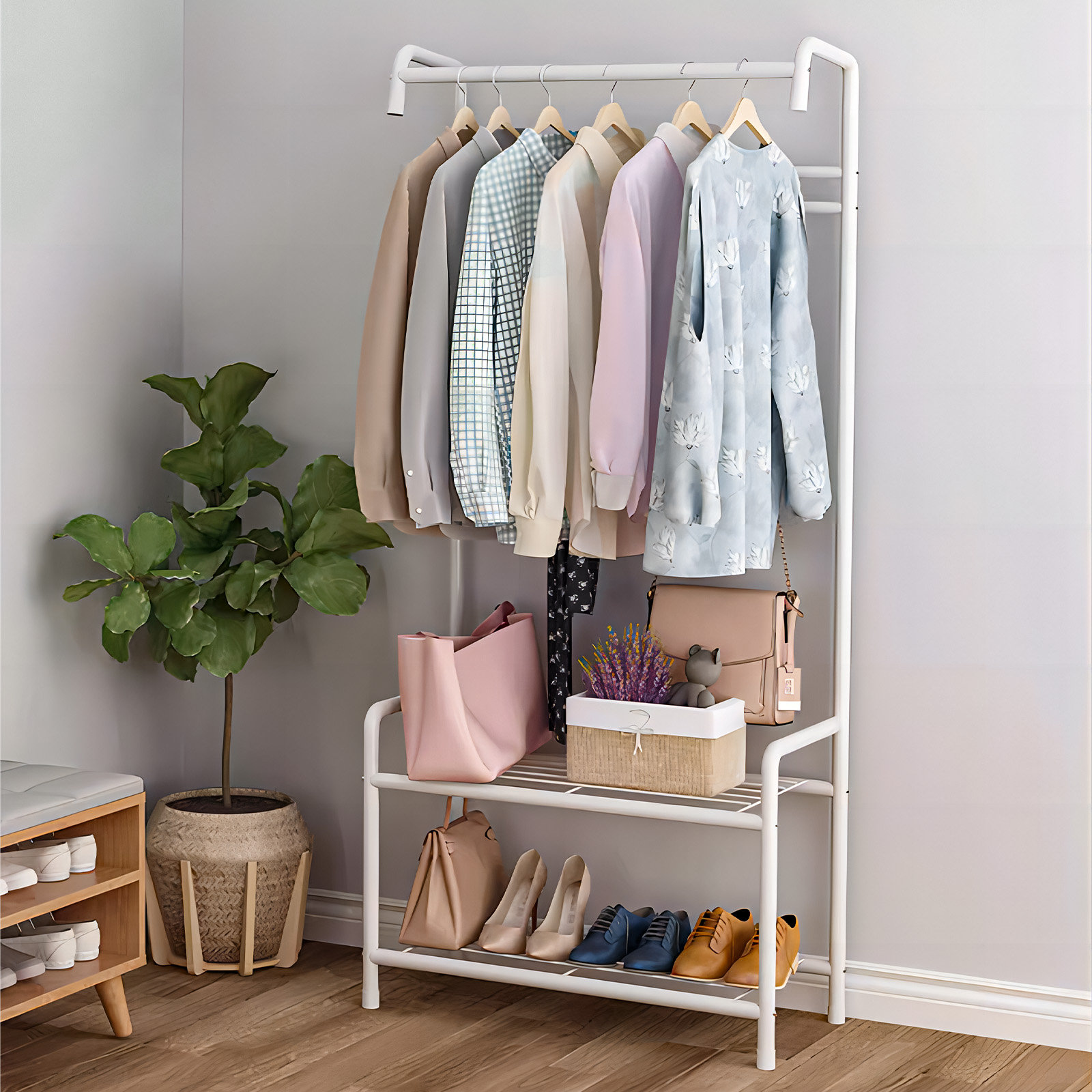 Rebrilliant 3-in-1 Entryway Storage Bench Coat Rack | Wayfair