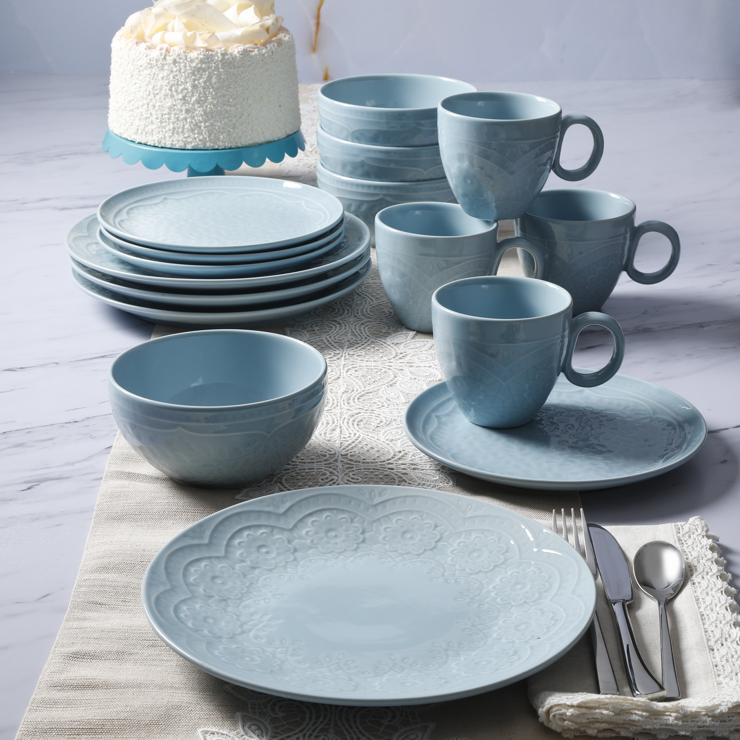 Gibson Elite Alemany 16-Piece Dinnerware Set - Aqua & Reviews - Wayfair ...