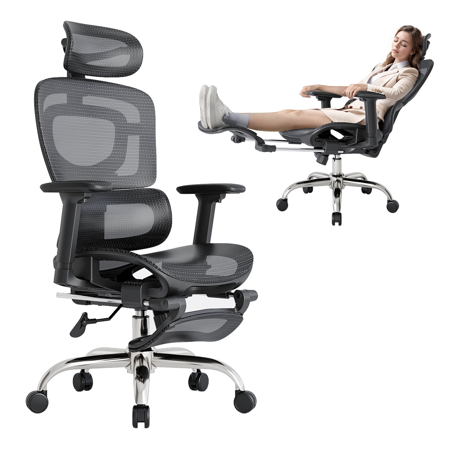 Inbox Zero Milca Office Chair with Headrest Ergonomic Office Chair ...